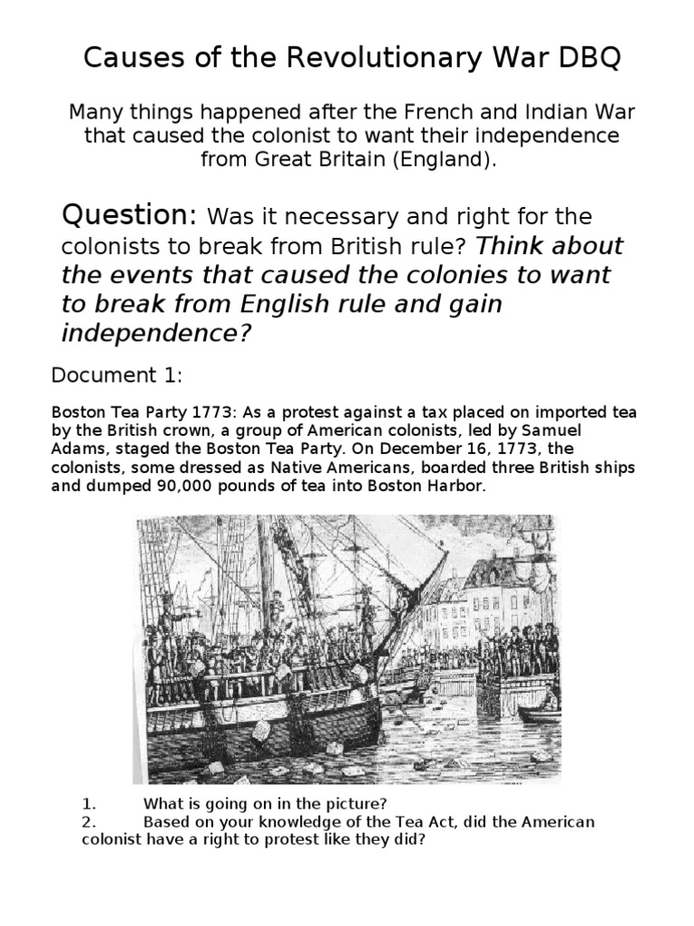 Causes of the Revolutionary War DBQ | Thirteen Colonies | United ...