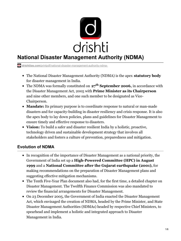 National Disaster Management Authority (NDMA) | PDF | Emergency ...