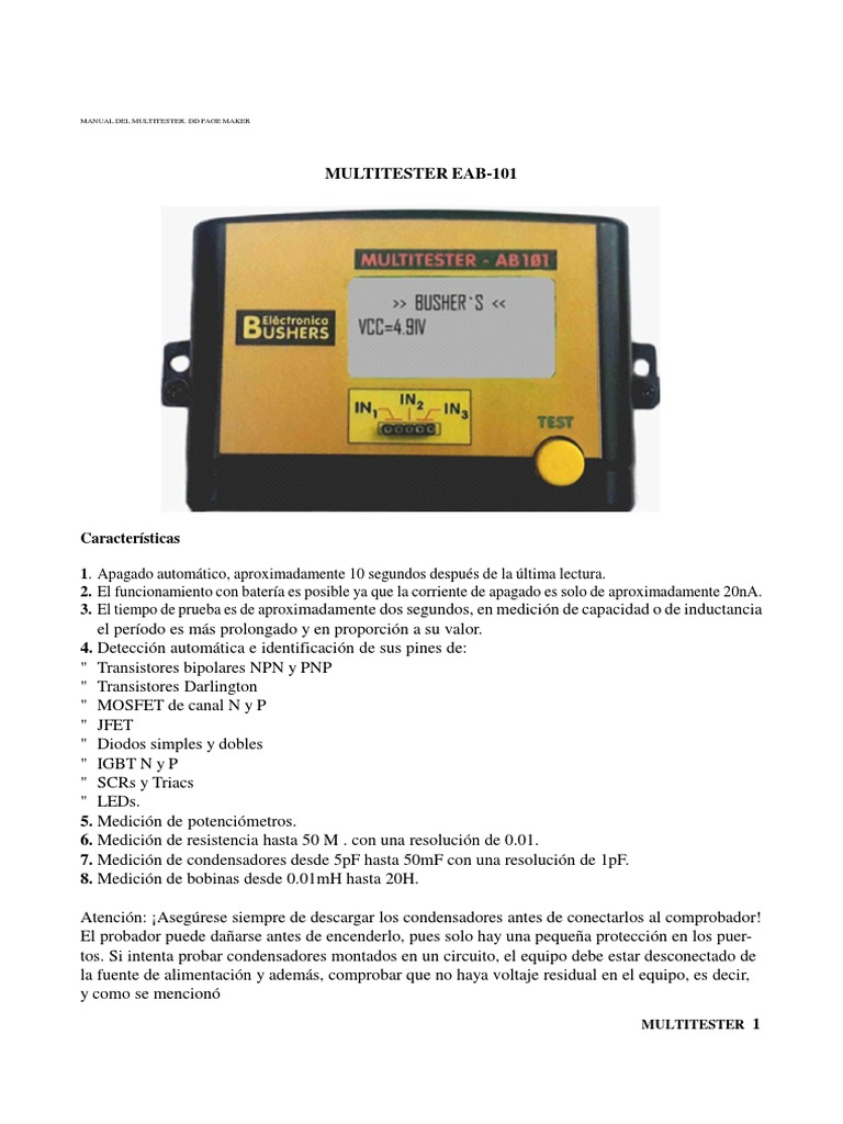 Manual Del Multitester PDF | PDF | Transistor | Condensador