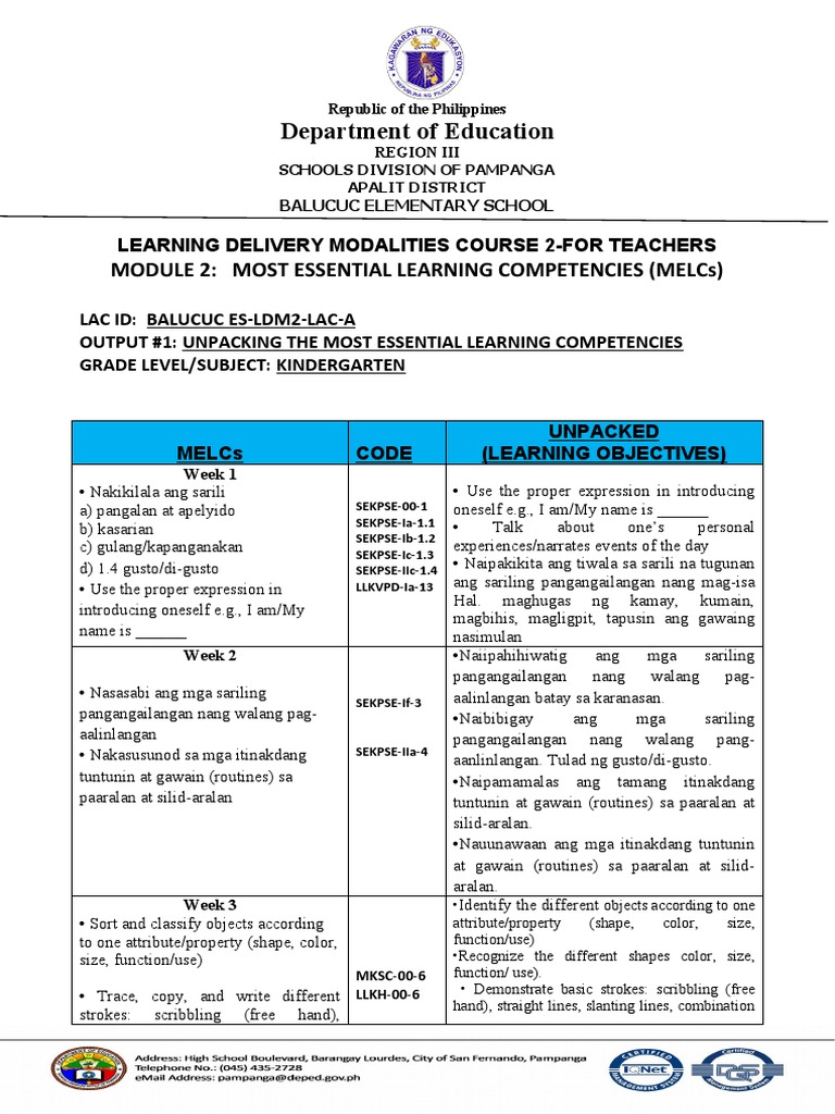 Department of Education: Module 2: Most Essential Learning Competencies ...