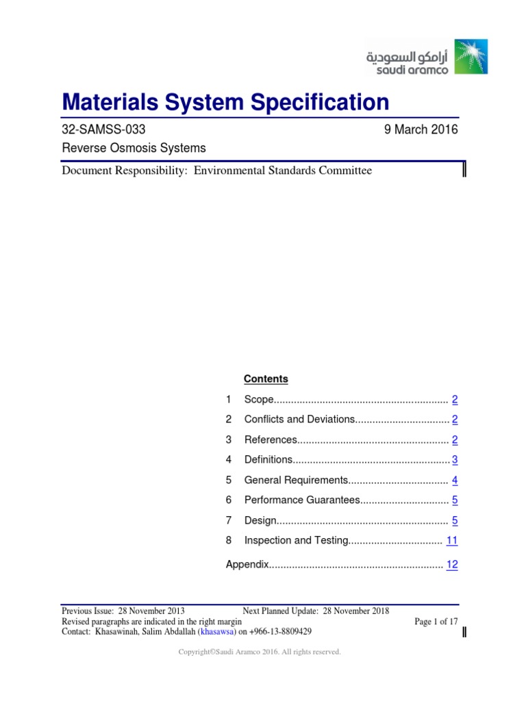 Materials System Specification | PDF | Membrane | Filtration