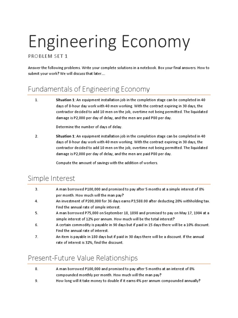 Engineering Economy Problem Set 1 Solutions | PDF | Interest | Interest ...