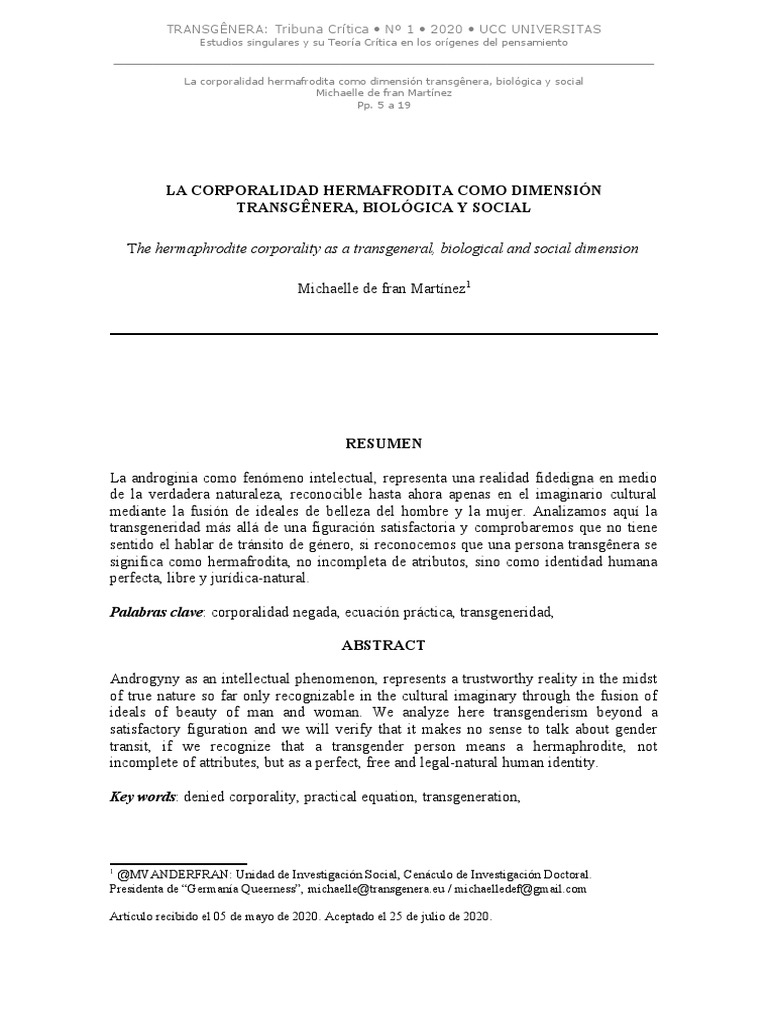 TRANSGÊNERA. La Corporalidad Hermafrodita Como Dimensión Transgênera, Biológica y Social | PDF ...