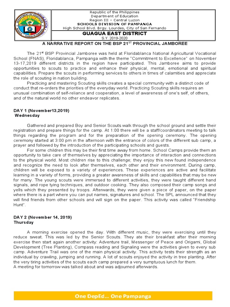 A Narrative Report On The BSP 21st Provincial Jamboree | PDF | Scouting