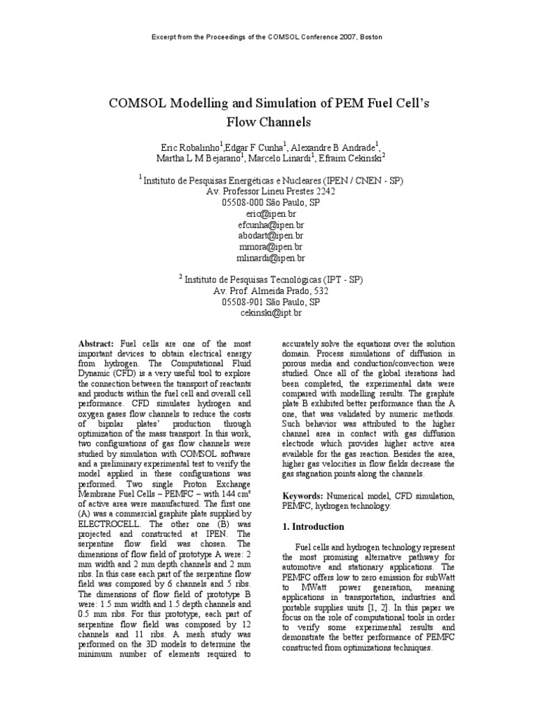 COMSOL Modelling and Simulation of PEM Fuel Cell's Flow | PDF | Fuel Cell | Computational Fluid ...