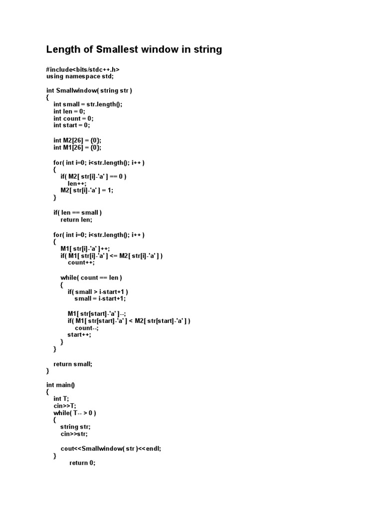 Length of Smallest Window in String | PDF