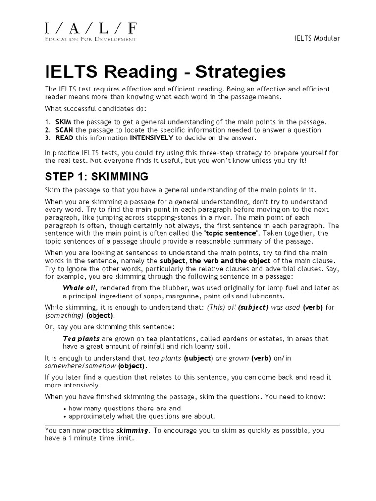 IELTS Reading Strategies | PDF | Speed Reading | International English ...