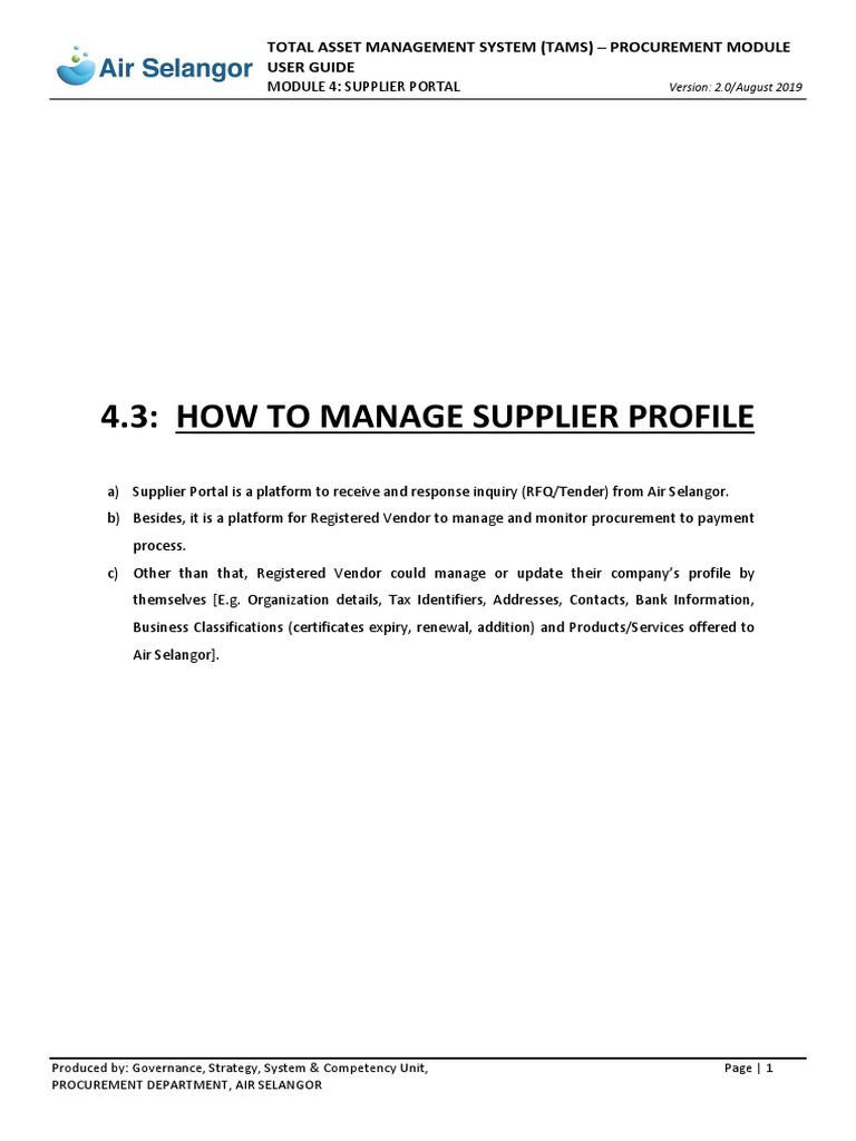 4.3 Supplier Portal - How To Manage Supplier Profile | PDF ...