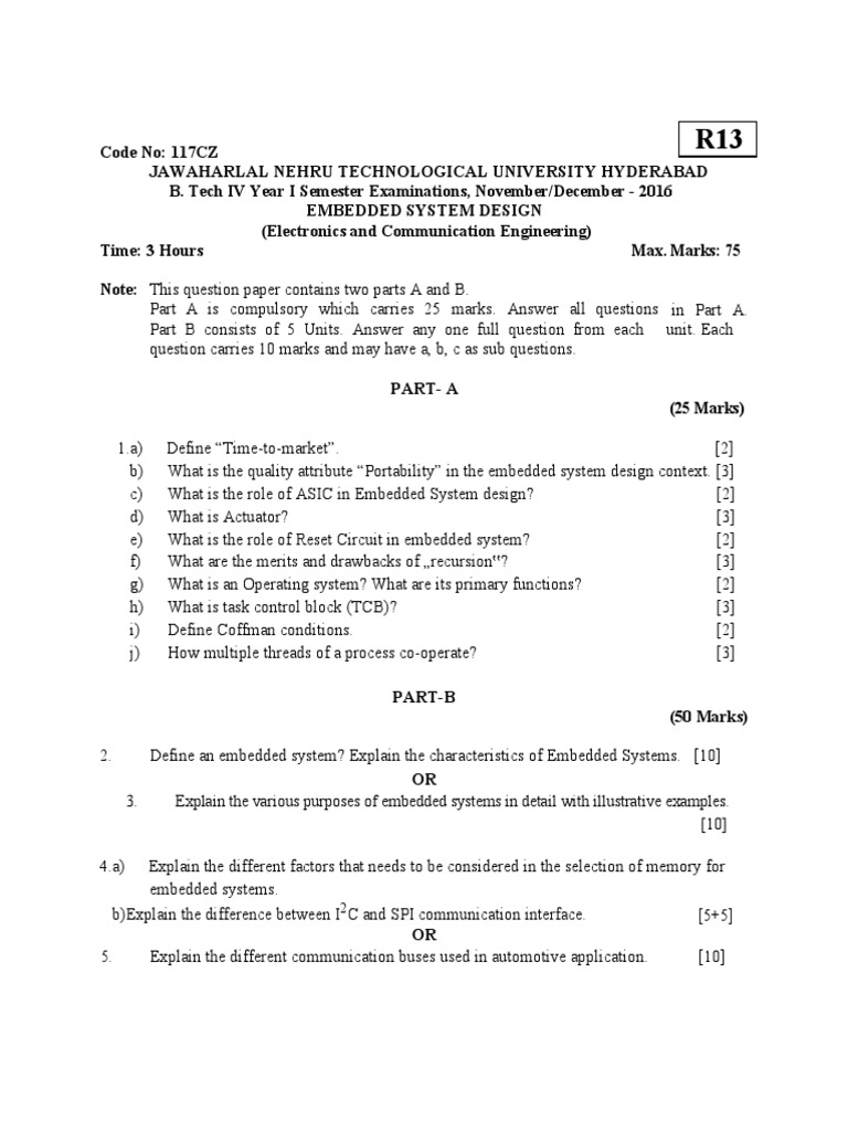 Embedded System Design Exam: Characteristics, Memory Selection ...