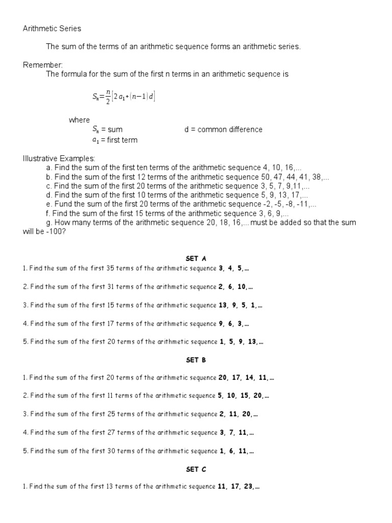 Activity - Arithmetic Series | PDF | Teaching Mathematics ...