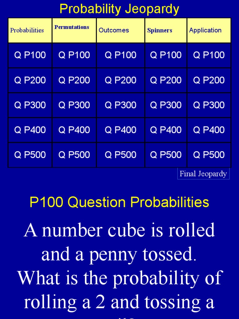 Probability Jeopardy Game Questions | PDF | Odds | Food And Drink