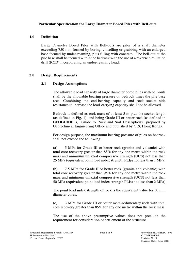 Particular Specification For Large Diameter Bored Piles With Bell-Outs ...
