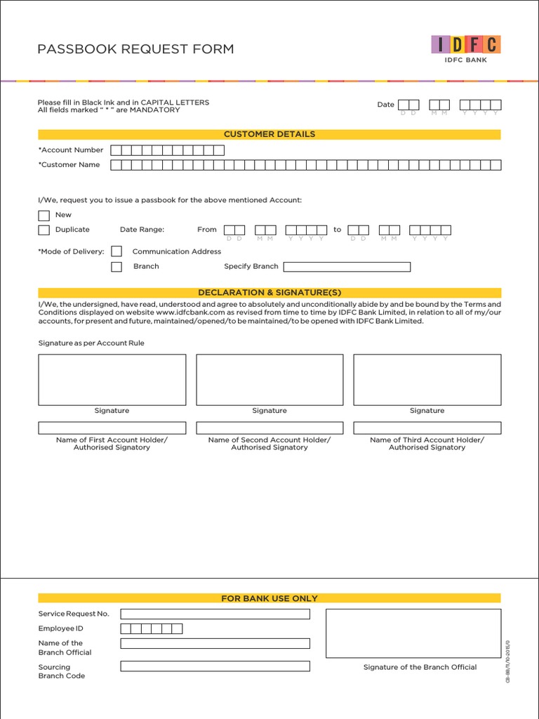 Passbook Request Form: Customer Details | PDF