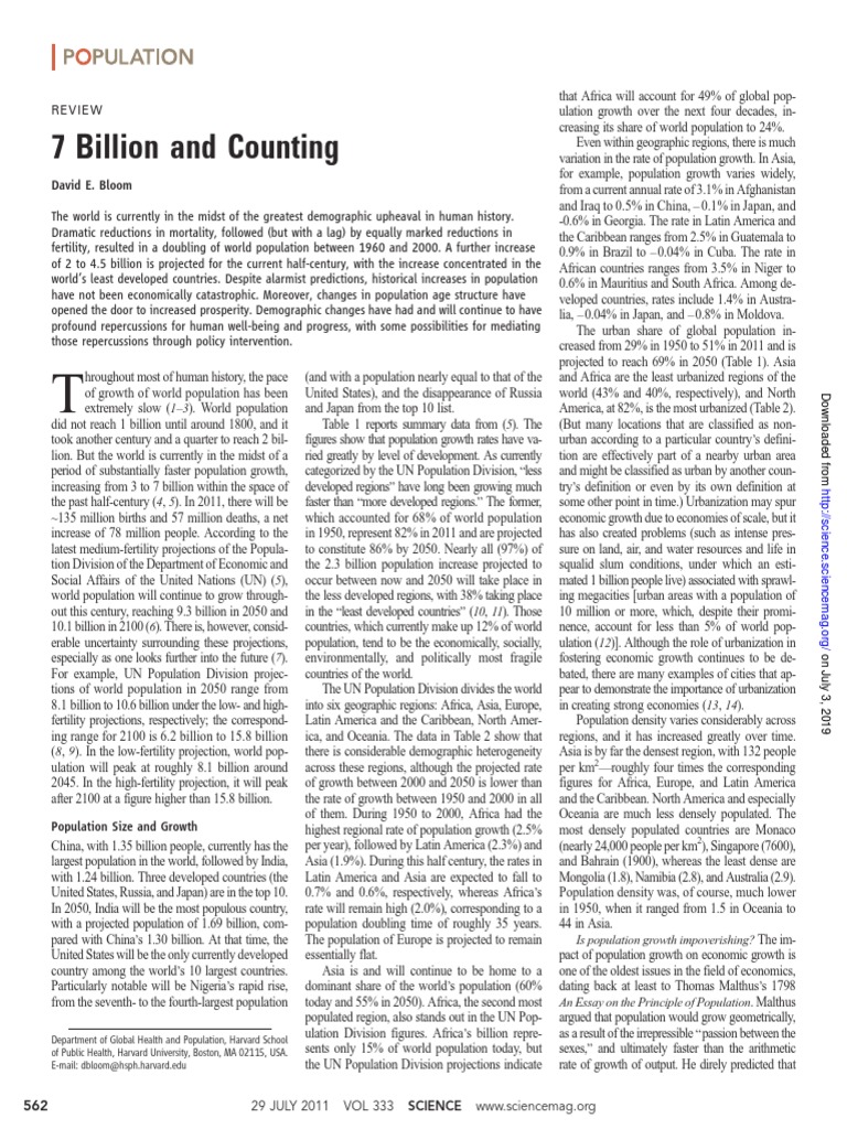 7 Billion and Counting: Review | PDF | Total Fertility Rate | Economic ...