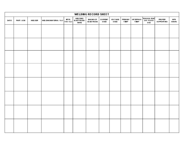 Sheet Welding Record Template | PDF