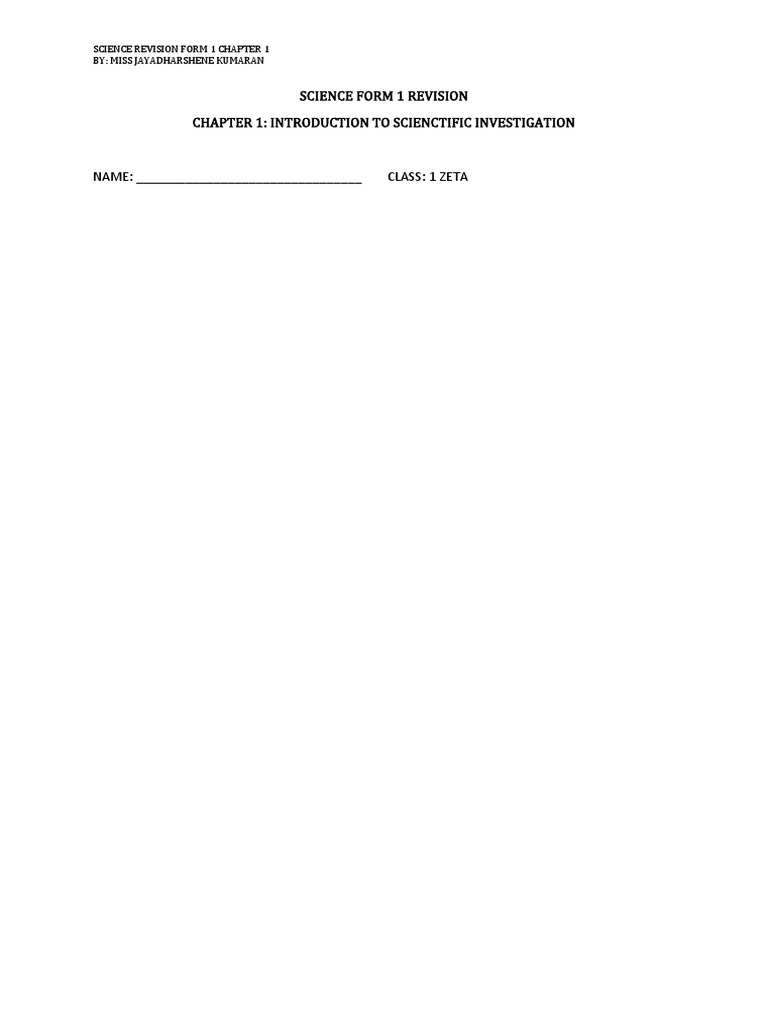 Science Form 1 Revision Chapter 1: Introduction To Scienctific ...