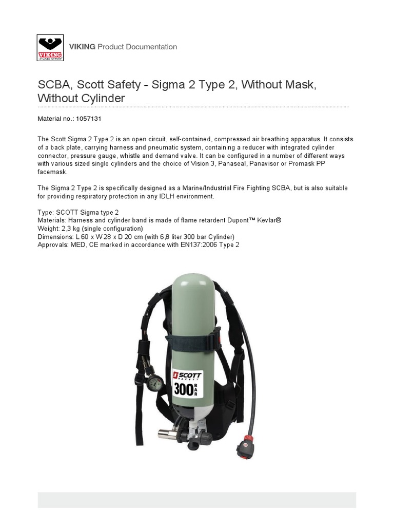 SCBA, Scott Safety - Sigma 2 Type 2, Without Mask, Without Cylinder | PDF
