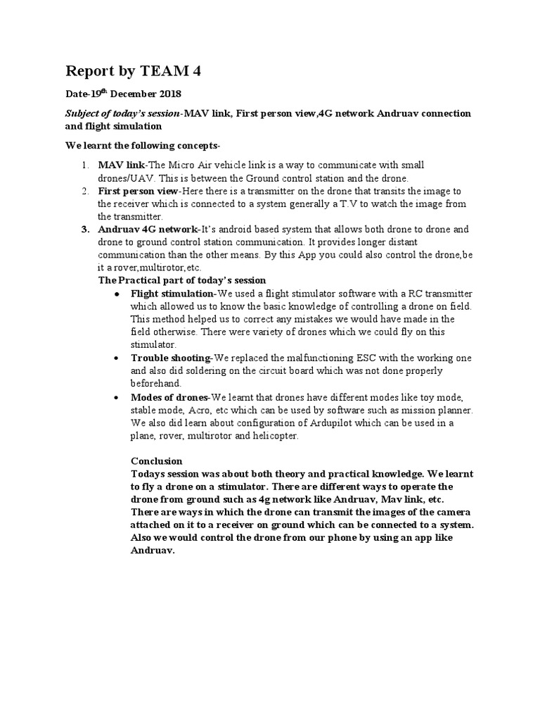 Report by TEAM 4: Subject of Today's session-MAV Link, First Person ...