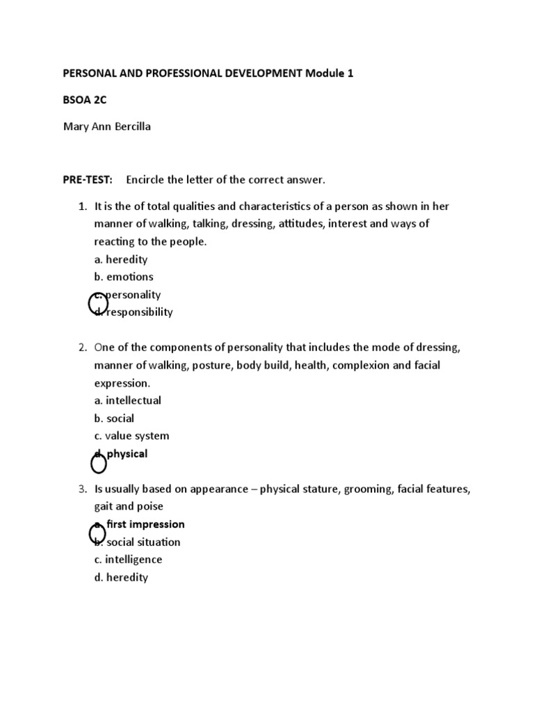 Personal and Professional Development Module 1 Bsoa 2C | PDF | Attitude (Psychology) | Feeling