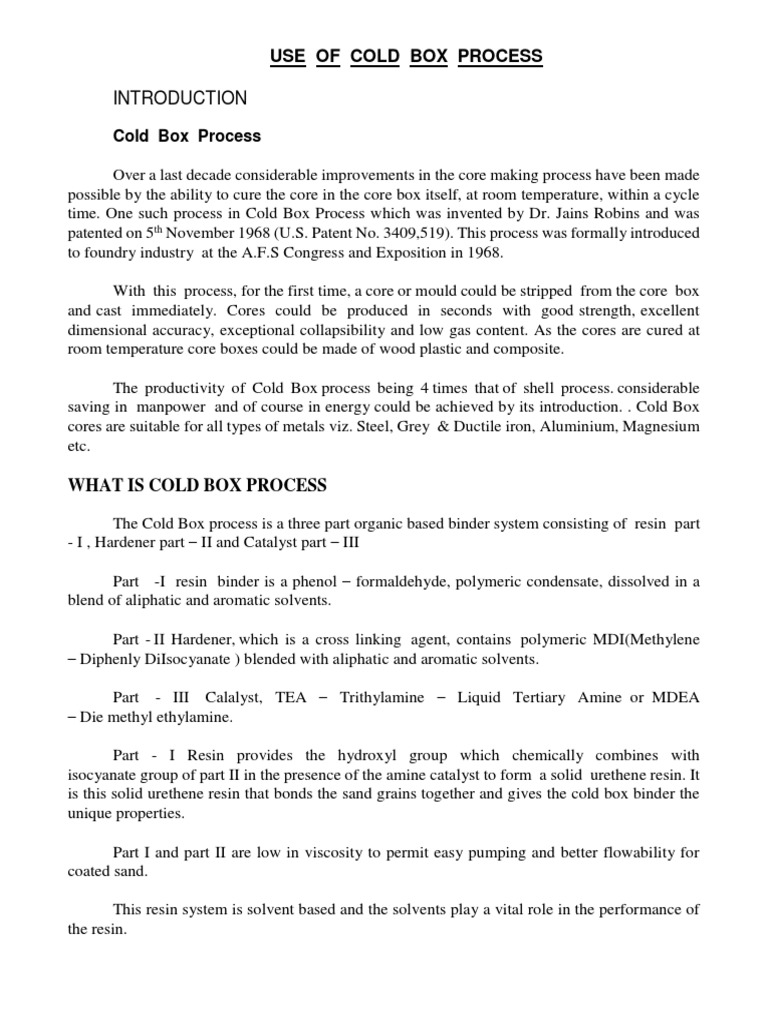 Use of Cold Box Process | PDF | Clothes Dryer | Ammonia