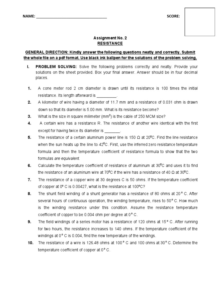 Assignment No. 2 PDF | PDF | Electrical Resistance And Conductance | Wire