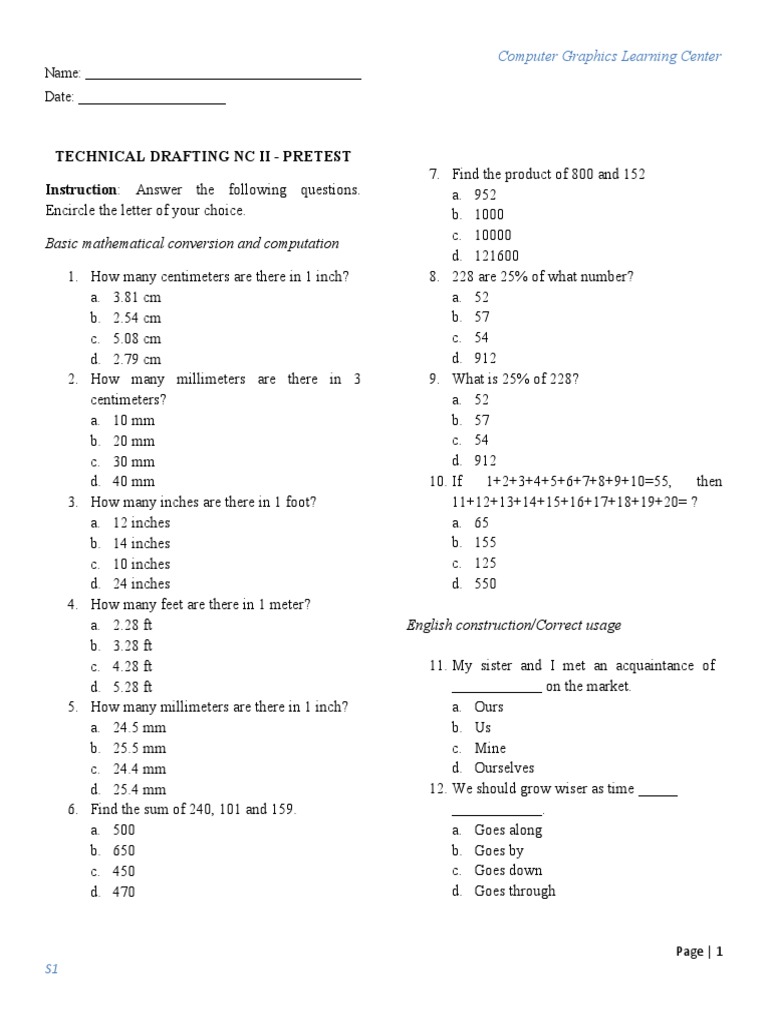 Technical Drafting NC Ii - Pretest Instruction: Answer The Following ...
