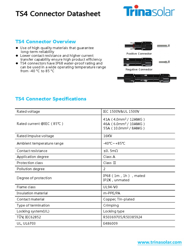 TS4 Connector Trina Solar | PDF | Electrical Connector | Components