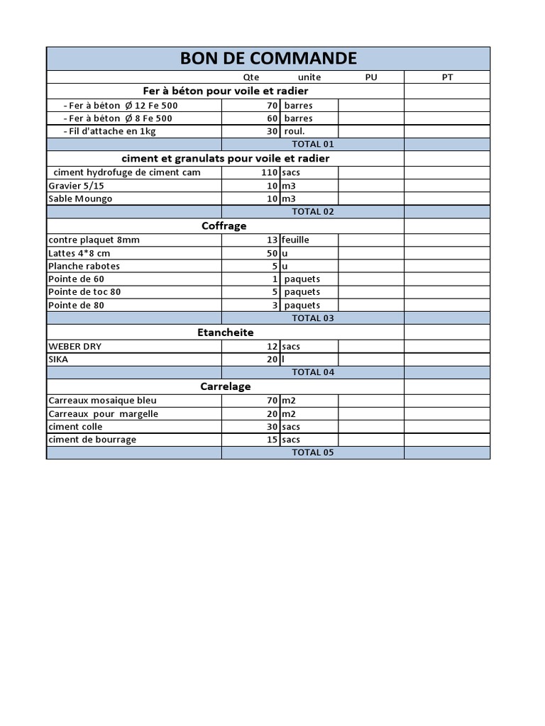 Bon de Commande 01 | PDF | Matériaux de construction | Matériaux