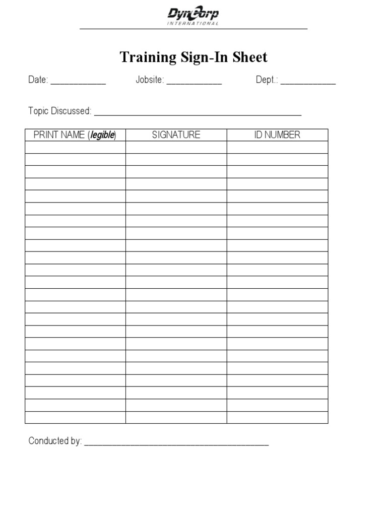 Training Sign in Sheet