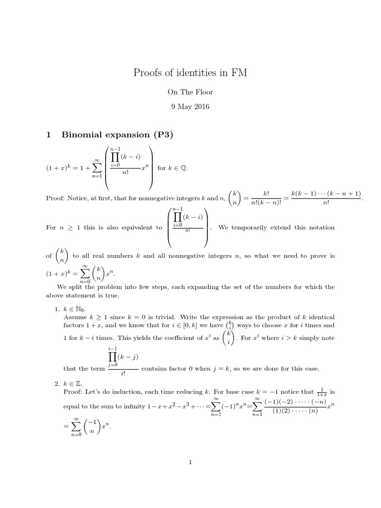 Mathematical Proofs of Key Identities in Binomial Expansion and ...