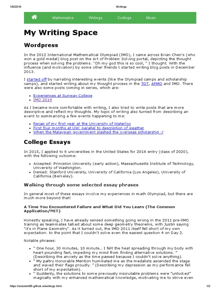 College Essay - Anzo Teh | PDF | Science | Teaching Mathematics