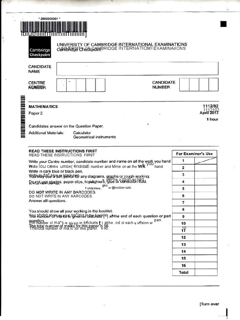 Secondary Checkpoint Math 1112 April 2013 Paper 2 PDF | PDF | Nature