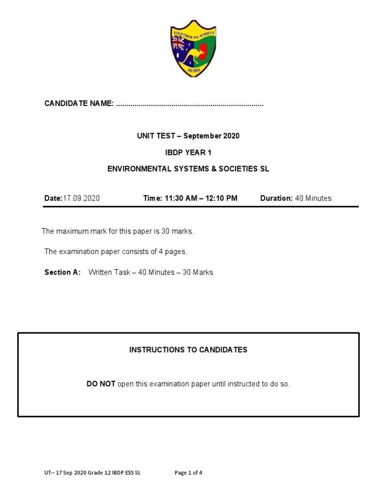 Unit Test Paper ESS September 2020 | Download Free PDF | Smog | Ozone
