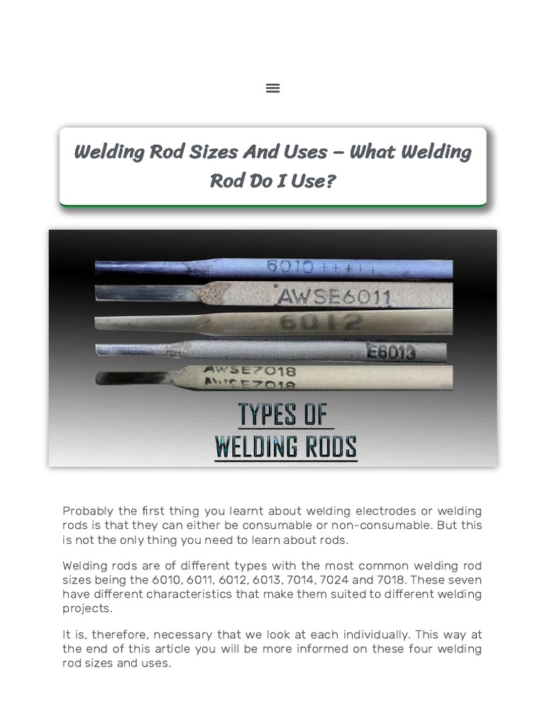 Welding Rod Types and Sizes Explained | PDF