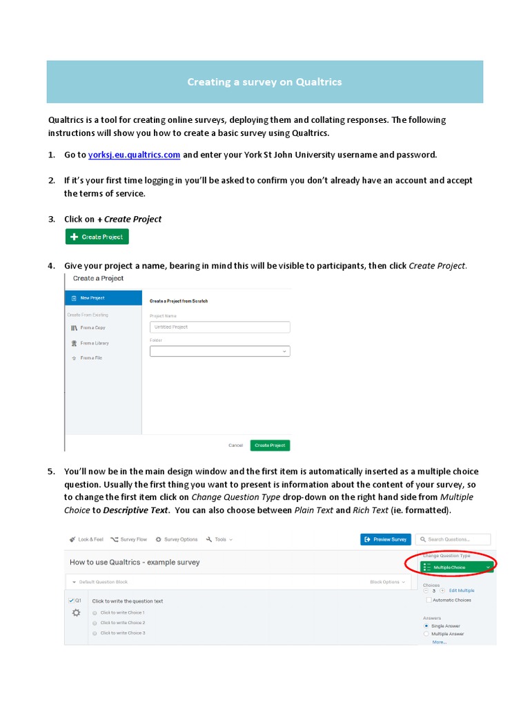 Creating A Survey On Qualtrics | PDF | Question | Multiple Choice