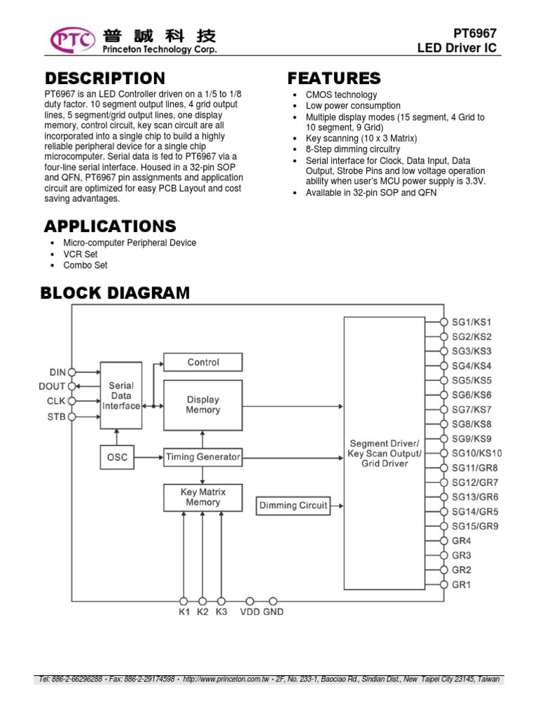 Description Features: PT6967 LED Driver IC | PDF | Integrated Circuit ...