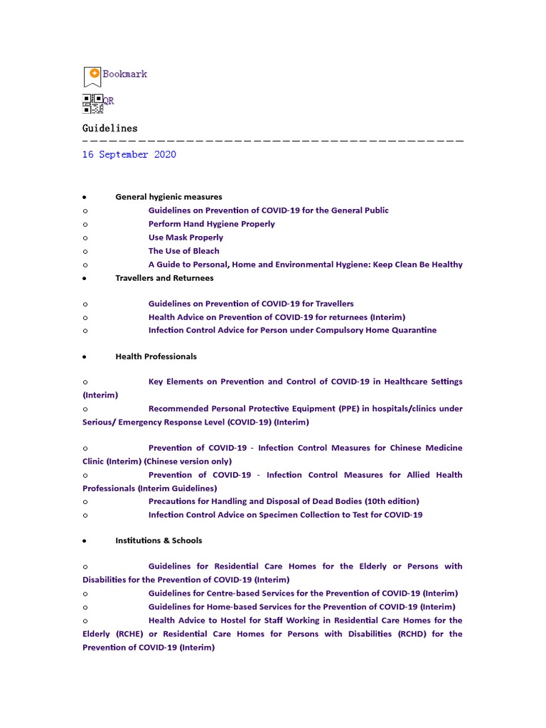 Guidelines: Bookmark QR | PDF | Infection Control | Public Health