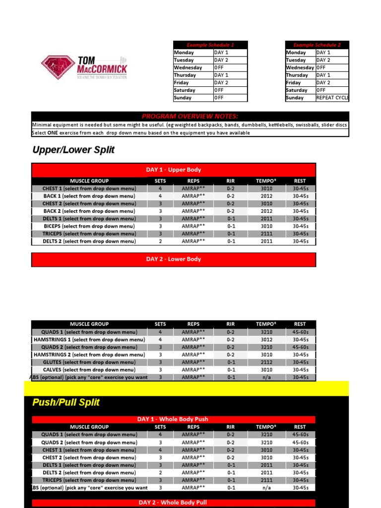 Upper/Lower Split: Program Overview Notes | PDF | Physical Fitness ...