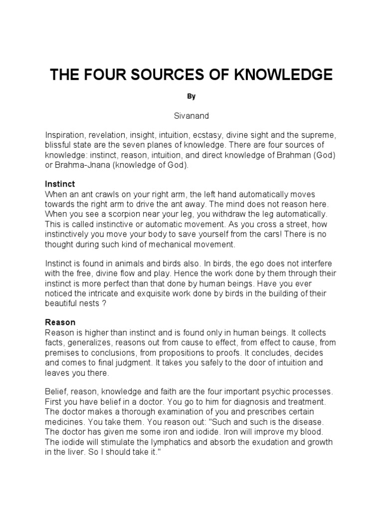 Four Sources of Knowledge Explained | PDF | Intuition | Reason