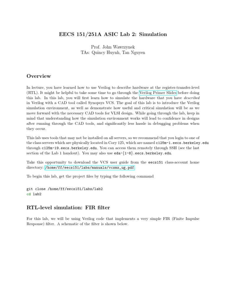 Eecs 151/251A Asic Lab 2: Simulation: Prof. John Wawrzynek Tas: Quincy ... Eecs 151/251A Asic Lab 2: Simulation: Prof. John Wawrzynek Tas: Quincy ...