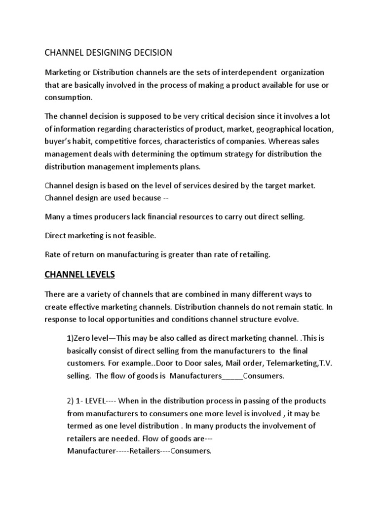 Channel Designing Decision | PDF | Retail | Sales