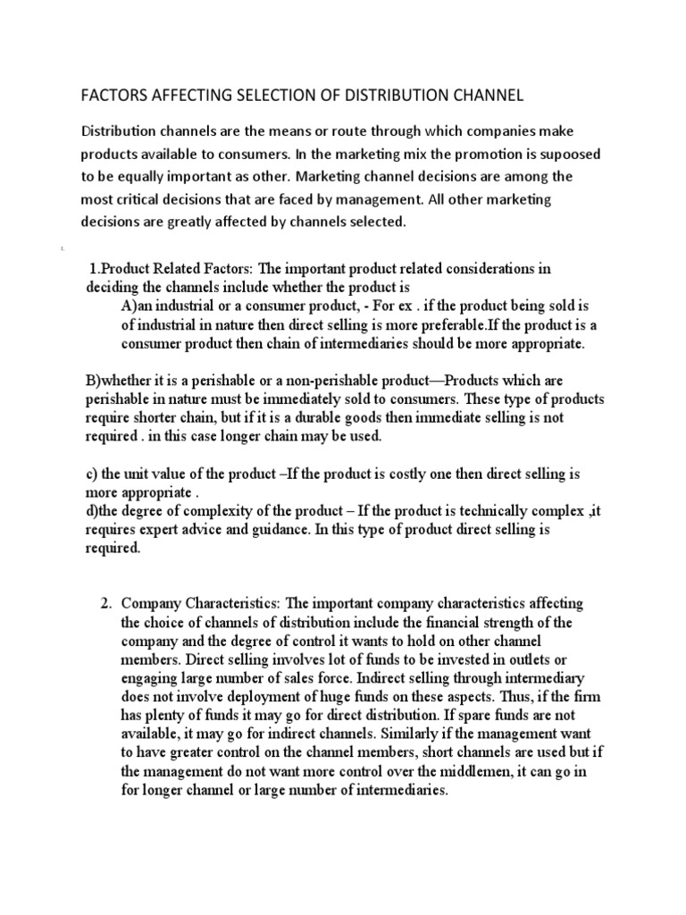 Factors Affecting Selection of Distribution Channel | PDF ...