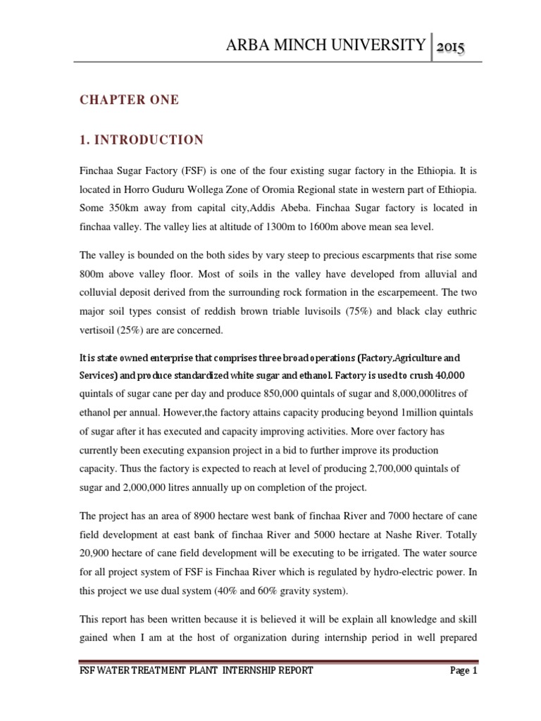 Finchaa Sugar Factory Internship Report | PDF | Water Purification | Water