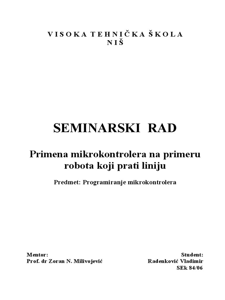 Primena Mikrokontrolera Na Primeru Robota Koji Prati Liniju | PDF