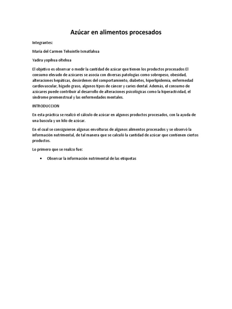 Azúcar en Alimentos Procesados | PDF
