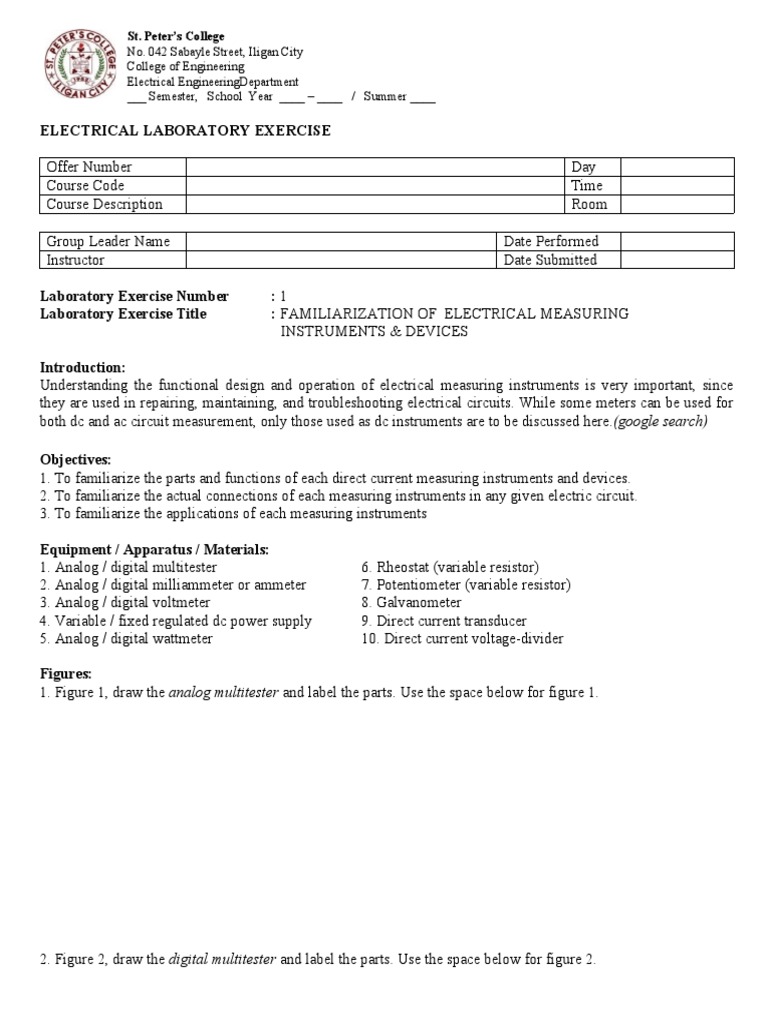 Laboratory No. 1 - Familiarization of Electrical Measuring Instruments ...