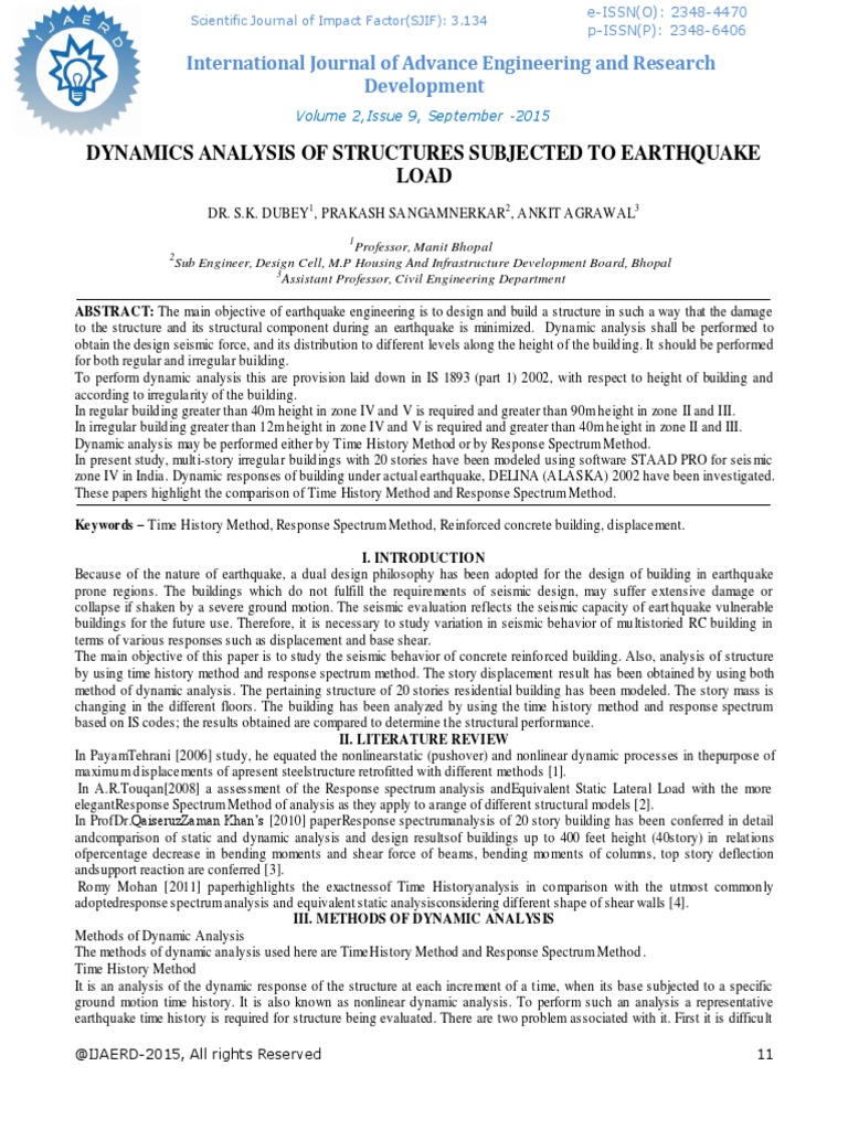 Dynamics Analysis of Structures Subjected To Earthquake Load | PDF ...