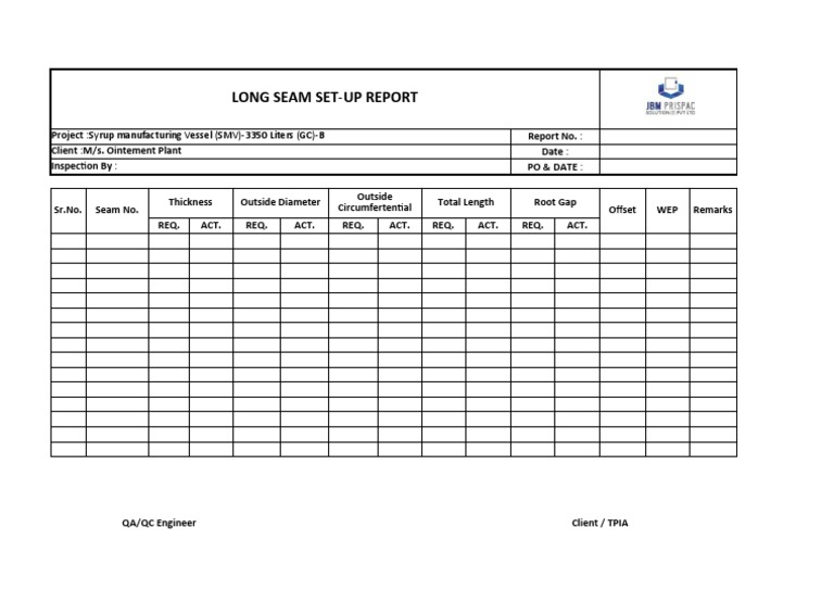 Long Seam Set-Up Inspection Report | PDF