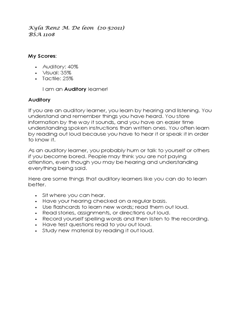 Understanding Auditory Learning Styles | PDF