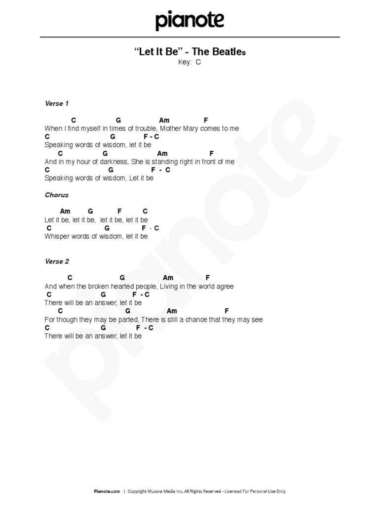 "Let It Be" - The Beatle: Verse 1 | PDF